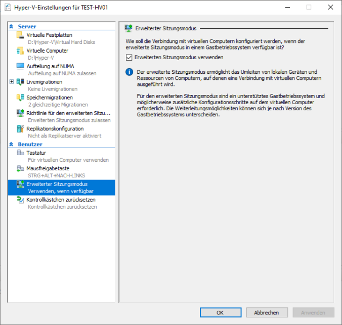 Hyper-V: Erweiterte Sitzung nutzen – Andy's Blog